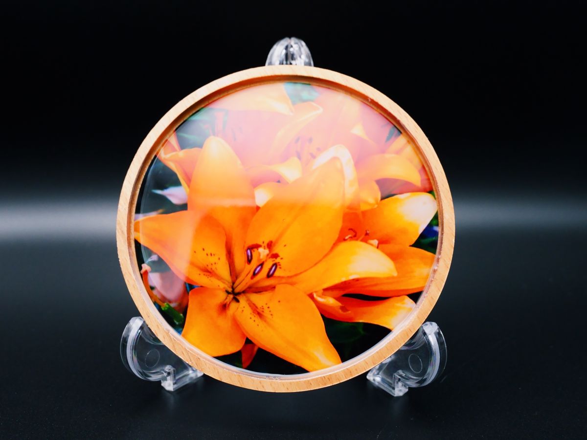 Orange lily resin coaster by AXIS | Clickasnap